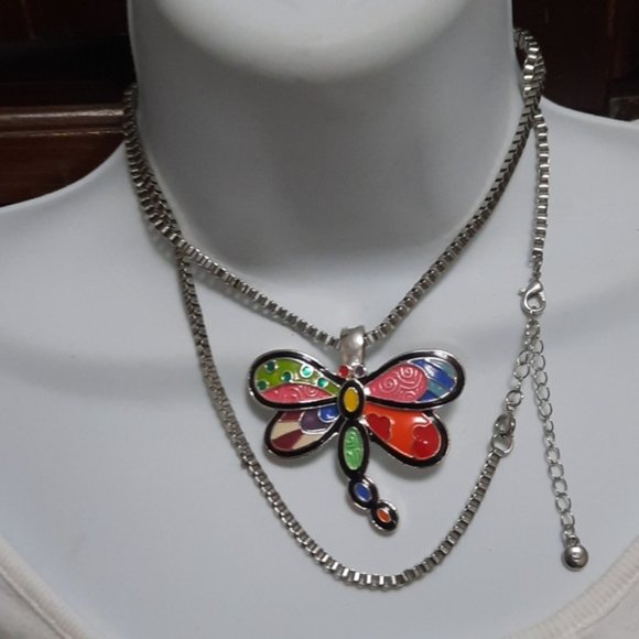 Rmn | Jewelry | Vintage Dragonfly Jewelry Enameled Pendant And Chain ...